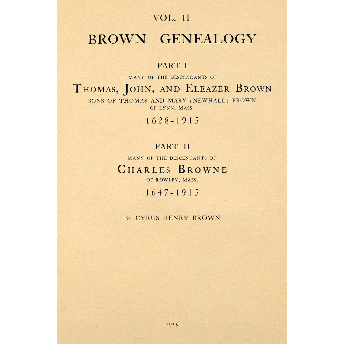Brown Genealogy Volume II; – Apple Manor Press